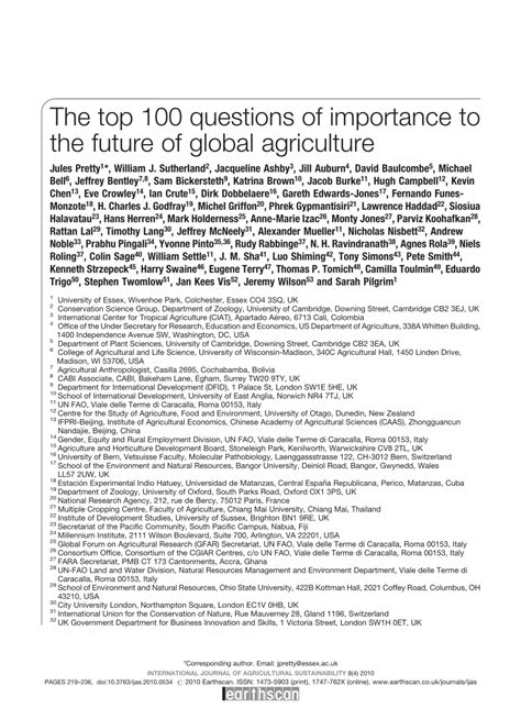 Pdf The Top 100 Questions Of Importance To The Future Of Global