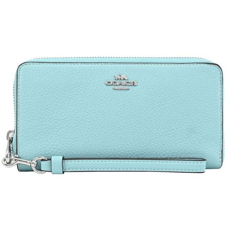 Coach 蔻馳 馬車logo荔枝皮革手掛式拉鍊長夾淺藍 Pchome 24h購物