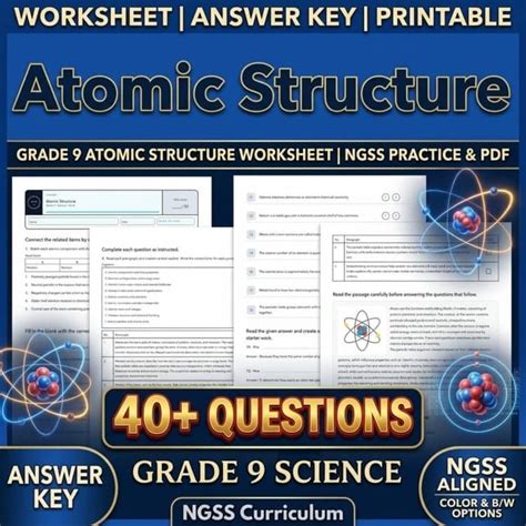 Grade 9 Atomic Structure Worksheet Ngss Practice And Pdf Tpt