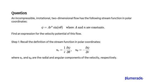 Solved An Incompressible Irrotational Two Dimensional Flow Has The Following Stream Function