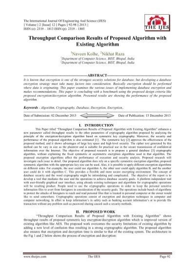 Throughput Comparison Results Of Proposed Algorithm With Existing Algorithm