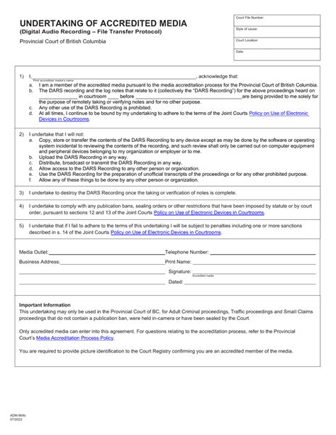 Form Adm864b Download Fillable Pdf Or Fill Online Undertaking Of