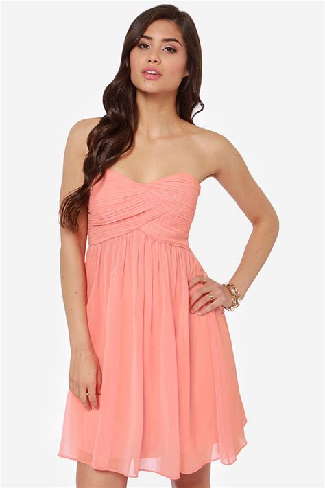 Beautiful Peach Dress Strapless Dress Prom Dress 7700 Lulus