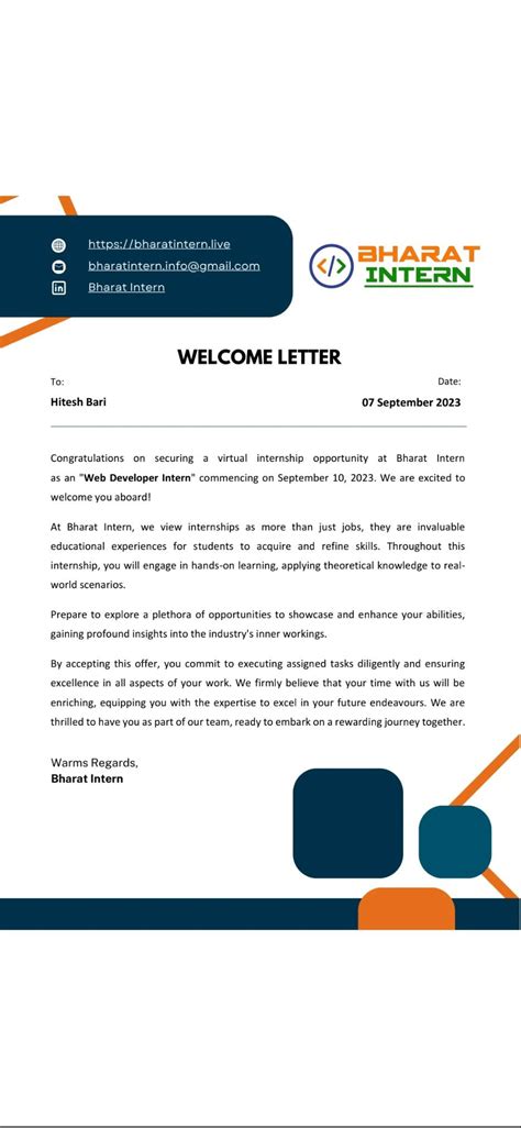 Hitesh Bari On Linkedin Web Internship Learning Bharatintern