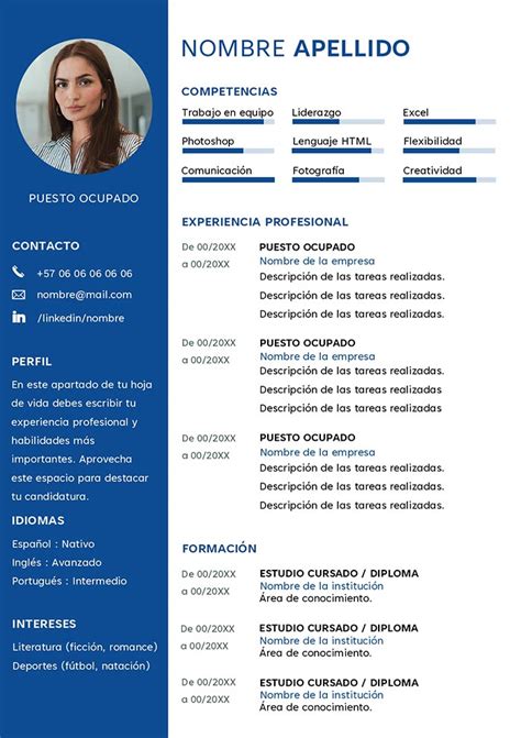 Formato de Hoja de Vida Azul para Llenar (Gratis)