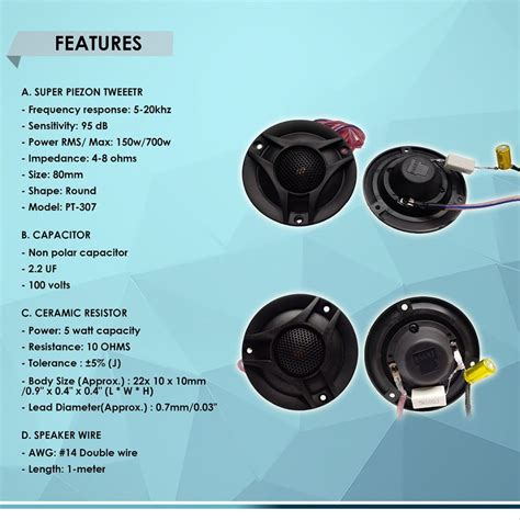 Super Piezo Tweeter Pt 307 W Coil Booster 4 8Ω W 2 2uf Capacitor And 5w10Ω Resistor Wiring