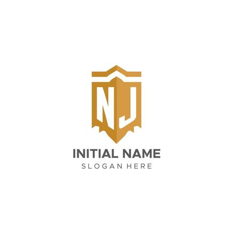 Monogram NJ Logo With Shield Geometric Shape Elegant Luxury Initial