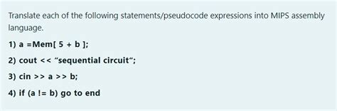 Solved Translate Each Of The Following Statementspseudocode