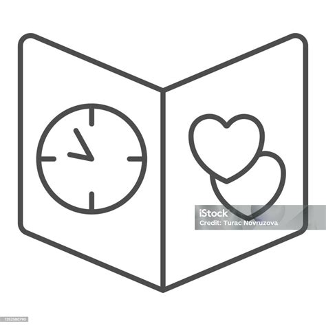 시계와 하트 카드 우편 얇은 선 아이콘 데이트 컨셉 흰색 배경에 엽서 벡터 사인 모바일 컨셉 및 웹 디자인을위한 개요 스타일 아이콘이있는 책을 열었습니다 벡터 그래픽 10에