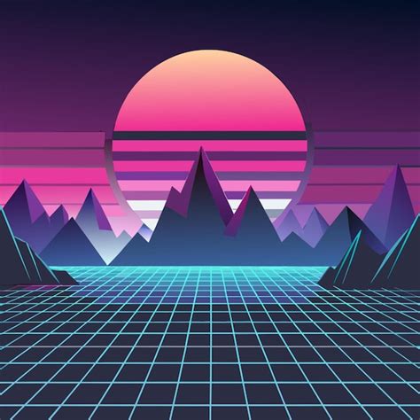 Synthwave Retro Cyberpunk Style Landscape Background Banner Or