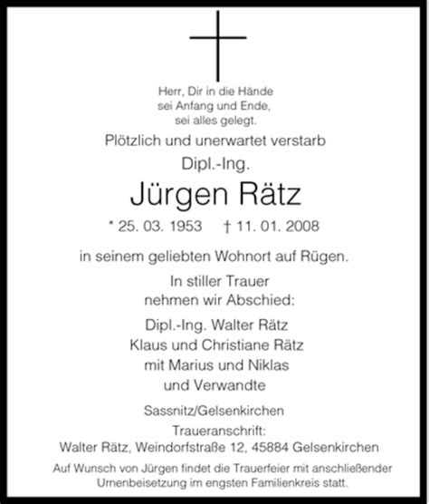 Traueranzeigen Von Jürgen Rätz Trauer In Nrwde
