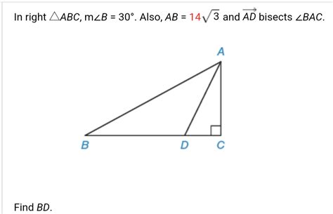 Solved In Right Triangle Abc Angle B 30° ﻿also Ab 1432
