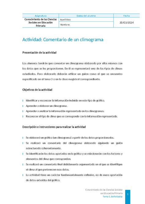 Actividad Climograma Conocimiento De Las Ciencias Sociales En