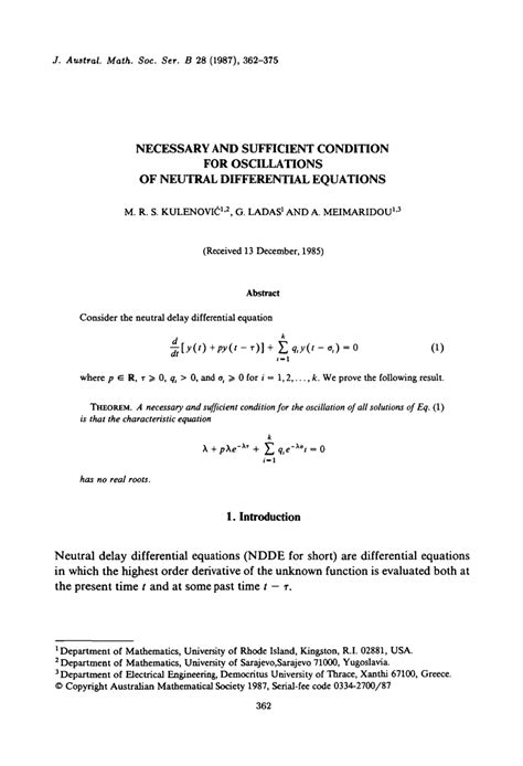 Pdf Necessary And Sufficient Condition For Oscillations Of Neutral Differential Equations