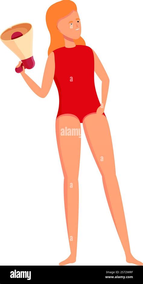 Lifeguard Woman In Megaphone Icon Cartoon Vector Guard Life Water