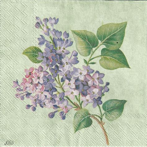 กระดาษแนปกิ้นเดคูพาจ Decoupage Napkin ลายกิ่งดอกไม้ โทนสีม่วงเขียว Shopee Thailand