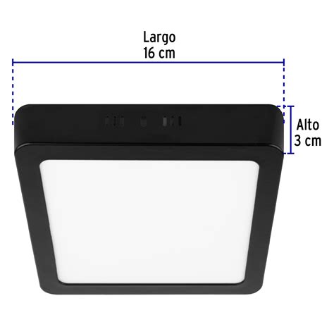 Ficha Tecnica Luminario LED tipo plafón 12 W cuadrado luz de día negro