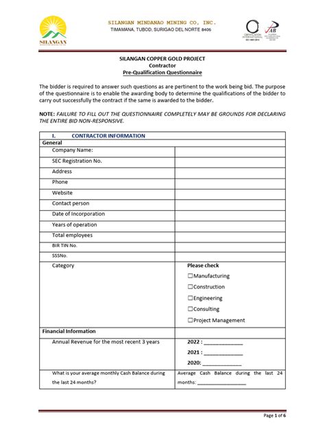 Pre Qualification Questionnaire Pdf Insurance Guarantee