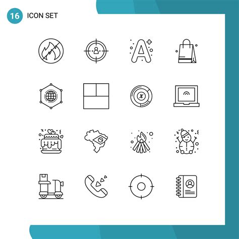 Group Of 16 Outlines Signs And Symbols For Data Network A Shopping Handbeg Editable Vector
