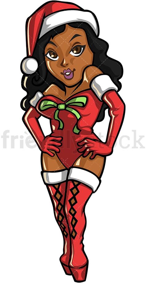 Sexy Black Female Santa Claus Cartoon Vector Clipart Friendlystock