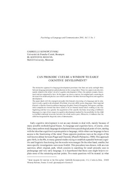 Pdf Can Prosodic Cues Be A Window To Early Cognitive Development