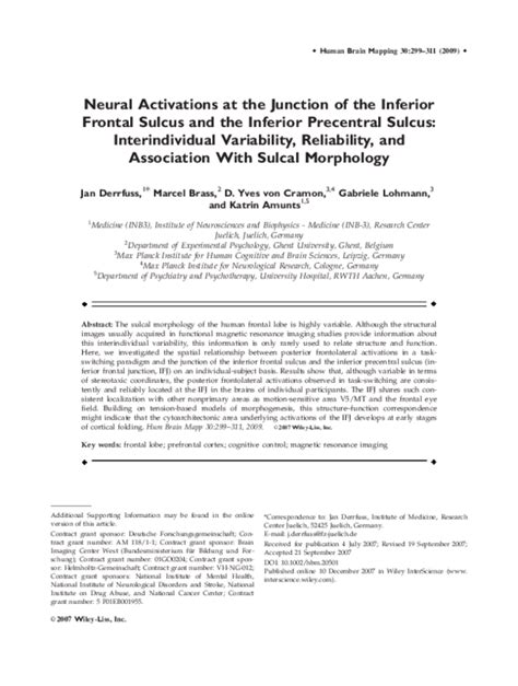 Pdf Neural Activations At The Junction Of The Inferior Frontal Sulcus And The Inferior