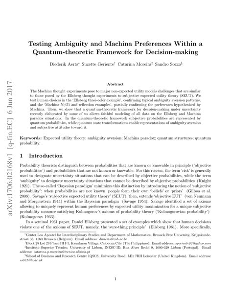 Pdf Testing Ambiguity And Machina Preferences Within A Quantum