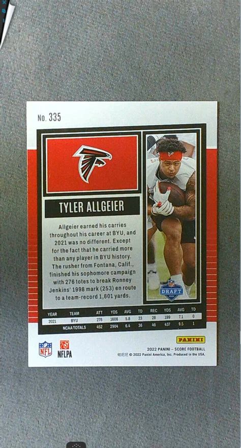 2022 Score Purple 335 Tyler Allgeier Rc Falcons Ebay
