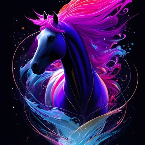 Premium Photo Light Neon Style Art Portrait Of A Horse Generative Ai