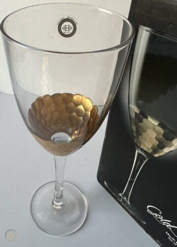 Fitz And Floyd Gold Daphne Mouth Blown Glass Set Of 4 Goblets Wine