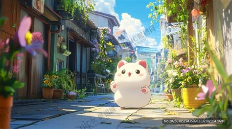 Ai创作图仓鼠 日子 街道 花朵 阳光 房屋 天空 云朵 石板路 绿色 植物 藤蔓 木门 窗户 红色屋顶 蓝天 白云 卡通 动画 可爱 友好 欢迎 探索 冒险 发现 宁静 美丽 和谐 生机勃勃