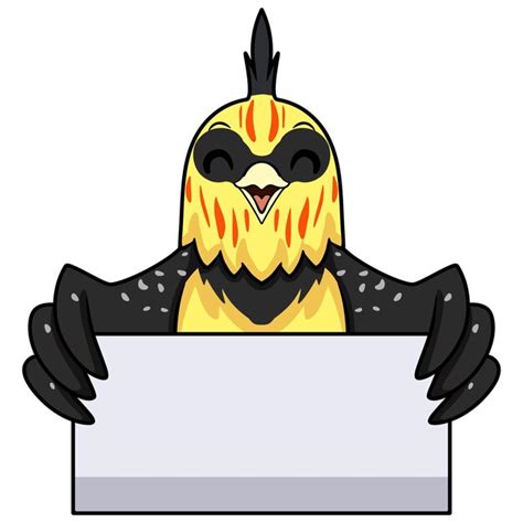 Милая мультфильмная птица барбет с пустым знаком Премиум вектор