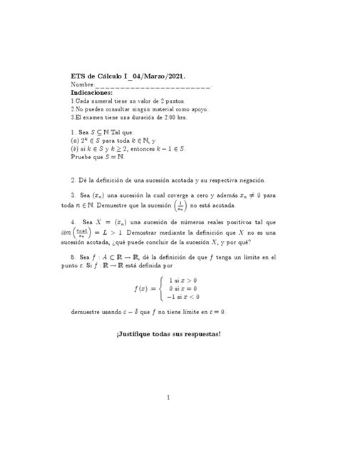 Ets Especial De Cálculo I Pdf