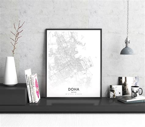 Doha Map Print Doha Map Art Poster Doha Qatar Map City Etsy