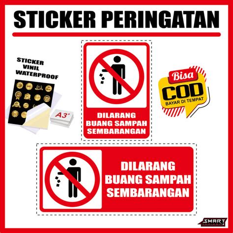 Stiker Tulisan Logo Rambu Dilarang Buang Sampah Sembarangan Sticker