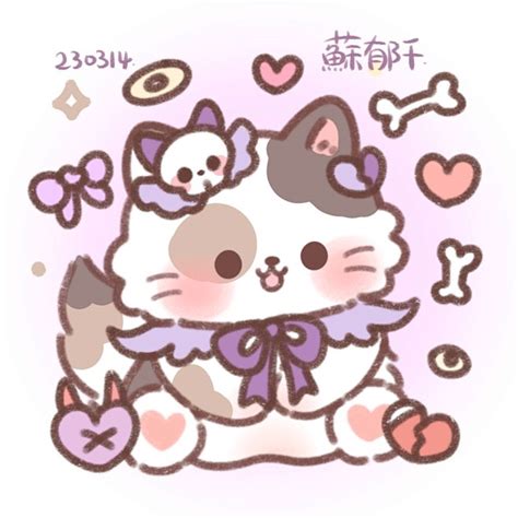 19紫色骷髅猫猫卡通头像 蘇郁千 花瓣网