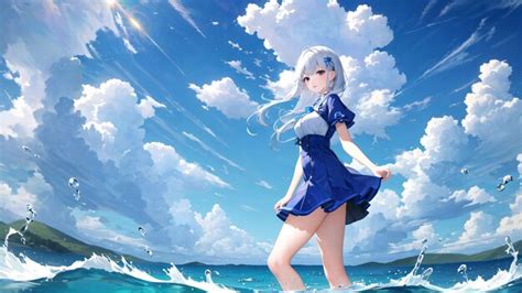 Premium Ai Image Captivating Anime Girl Enjoying A Sunny Day On The Beach
