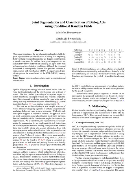 Pdf Joint Segmentation And Classification Of Dialog Acts Using Conditional Random Fields