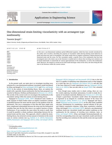Pdf One Dimensional Strain Limiting Viscoelasticity With An Arctangent Type Nonlinearity