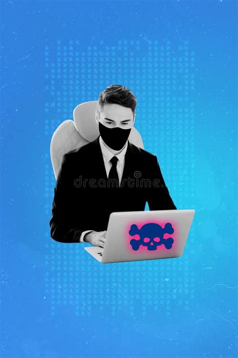 Creative Vertical Collage Picture Young Businessman Entrepreneur Laptop Skull Danger Infection