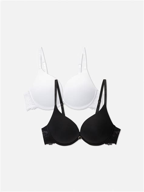 Womens Black 2pk Lace Trim Push Up Bras Primark