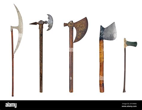 Old Ancient Axe Set Battle Axes Isolated On White Background Stock