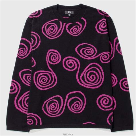Stussy 니트 스웨터 23 Ss 스투시 핸드 드로운 올 오버 우븐 S 리브드 트림 니트 스웨터 원래 명품은 필웨이