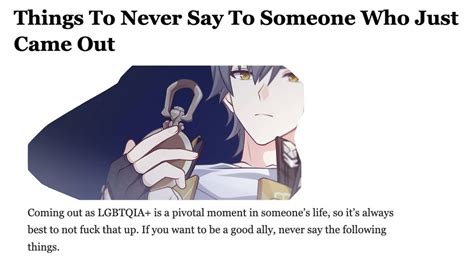 Hsr Characters As Things To Never Say To Someone Who Just Came Out