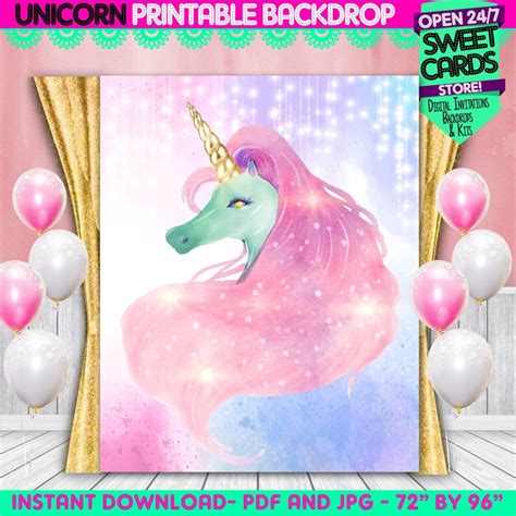 Unicorn Printable Digital Backdrop Unicorn Party Unicorn Etsy