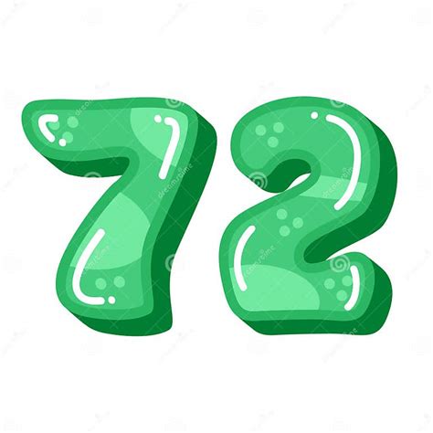 Cute Funny Number 72 Seventy Two Vector Illustration Green Number 72