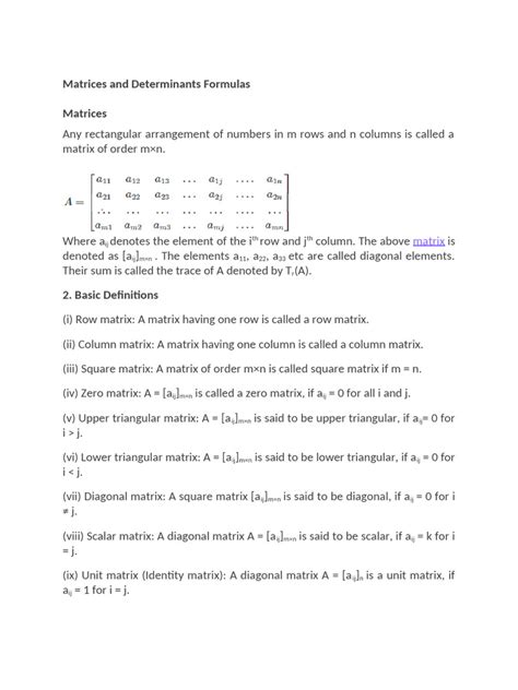 Matrices And Determinants Formulas Pdf Matrix Mathematics