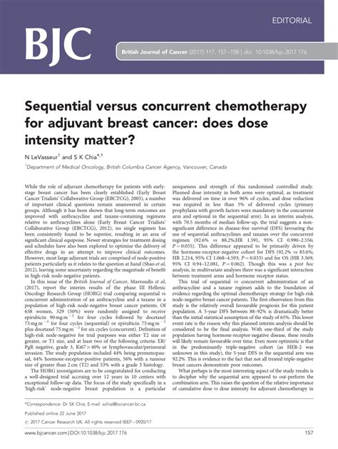 Pdf Sequential Versus Concurrent Chemotherapy For Adjuvant Breast