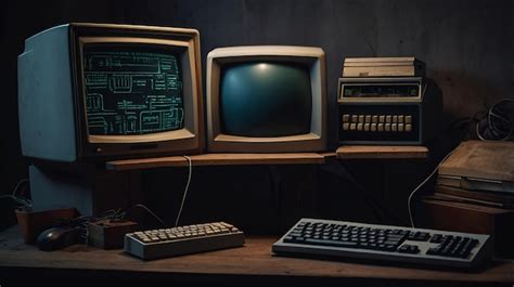 Vintage Computer Setup Oldschool Crt Monitor Retro Computer Display Classic Tech Setup Nostalgi