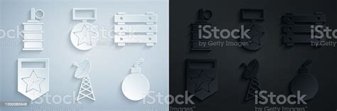 세트 레이더 군사 탄약 상자 셰브론 폭탄 폭발 준비 보상 메달과 손 수류탄 아이콘 벡터 3차원 형태에 대한 스톡 벡터 아트 및 기타 이미지 Istock